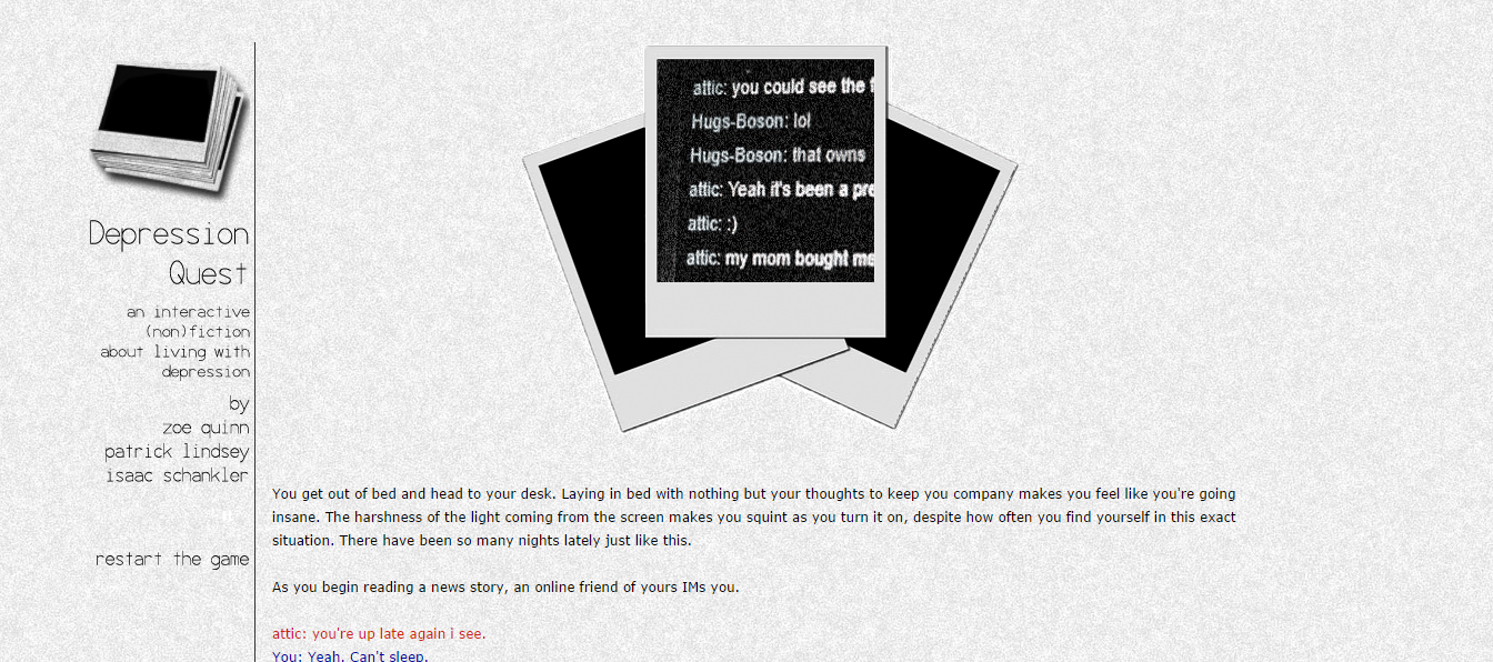 Game Review: Depression Quest – Diabolical Plots